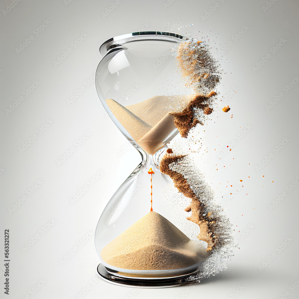 shattering hourglass with sand on a white background Stock Illustration ...