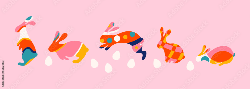 Set of Easter bunny rabbits silhouettes vector illustration. Standing ...