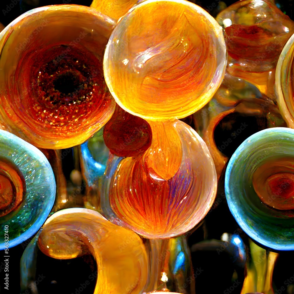 Blown glass shapes prismatic organic abstract shapes melting folding ...