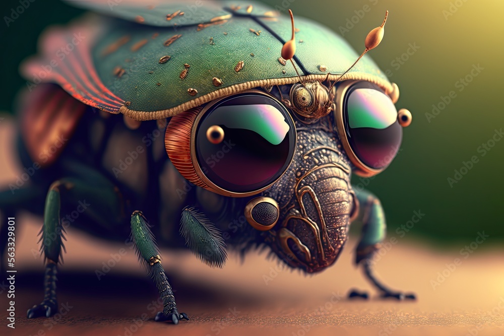 cool looking bug on a blurred background, closeup, comic style ...