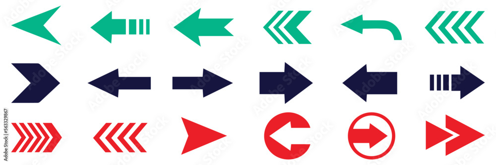 Set of icons for web. Vector arrow icons. Collection of pointers. Arrow vector icon set. Colored ...