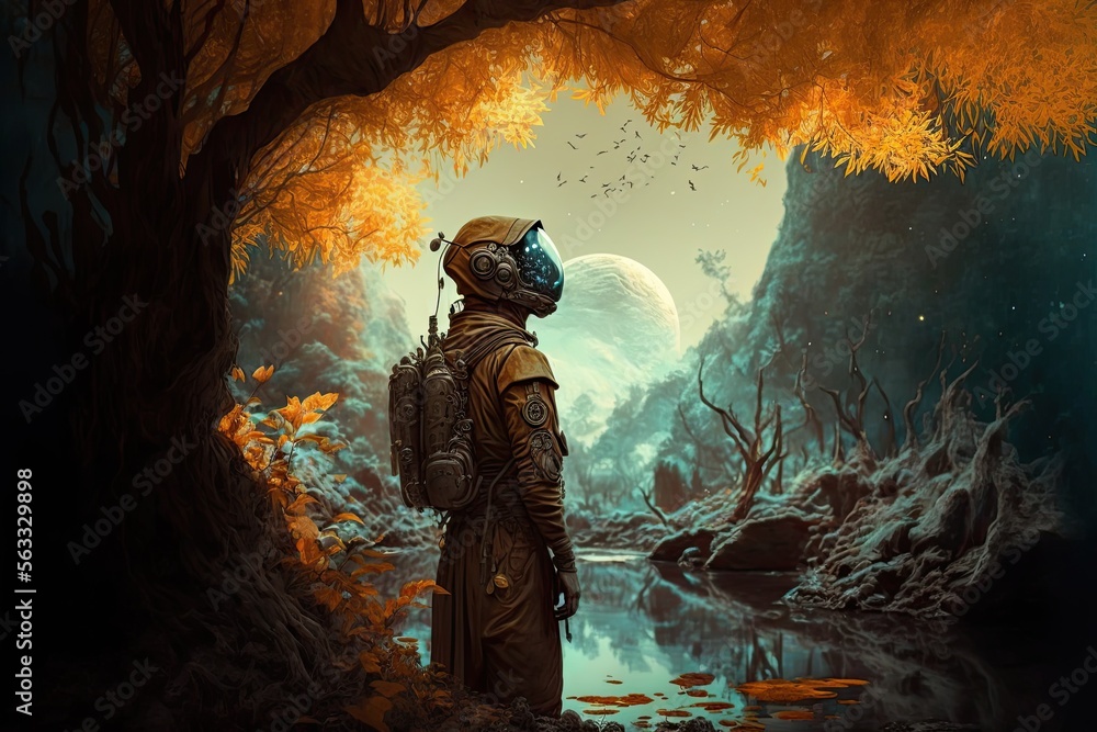 a human standing on an hostile alien planet, concept art, ai art ...