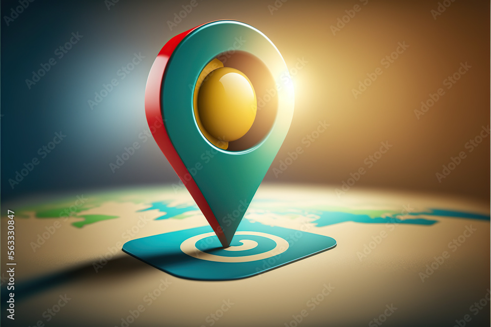 Location pin sign icon and gps navigation map road direction background ...
