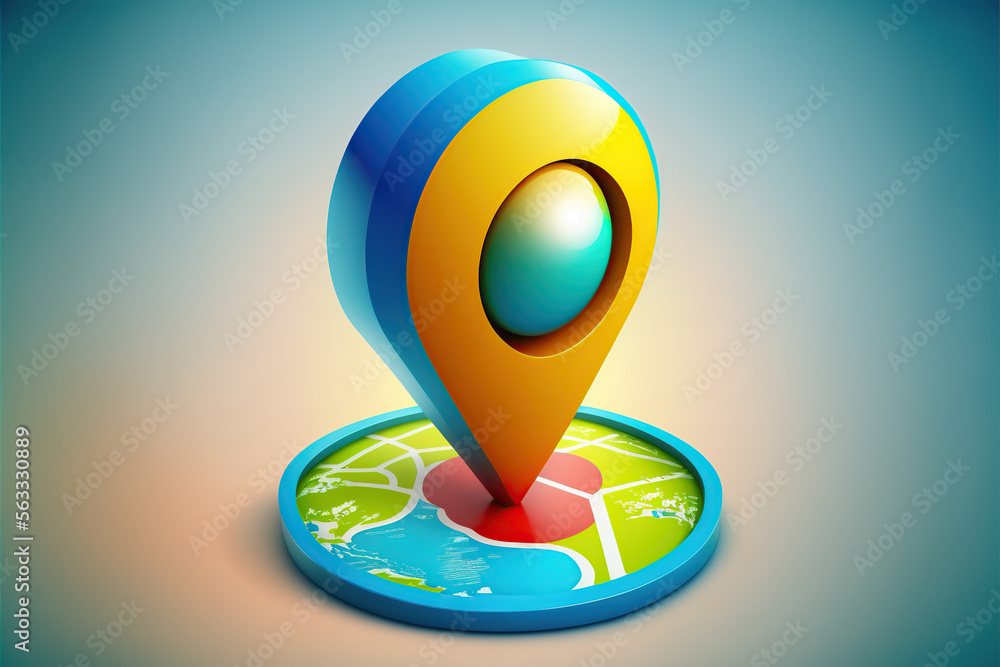 Location pin sign icon and gps navigation map road direction background ...