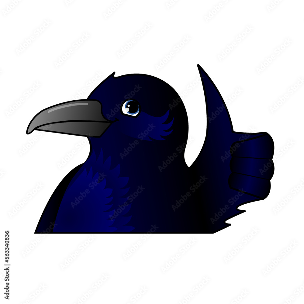 navy blue crow raven bird character cartoon smiling thumbs up wing ...