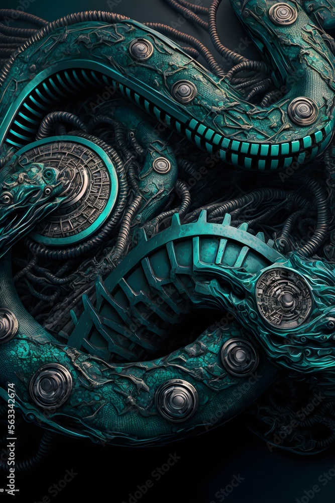 cluster of cyberpunk machine boa constrictors and snakes seamless ...