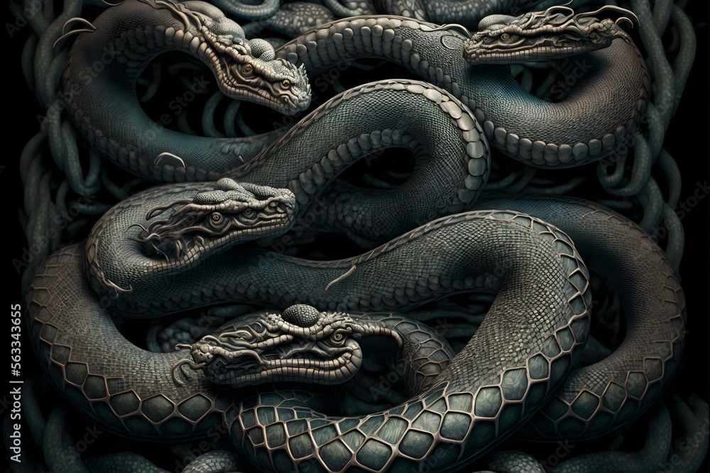 cluster of biomechanical boa constrictors and snakes texture moving in ...