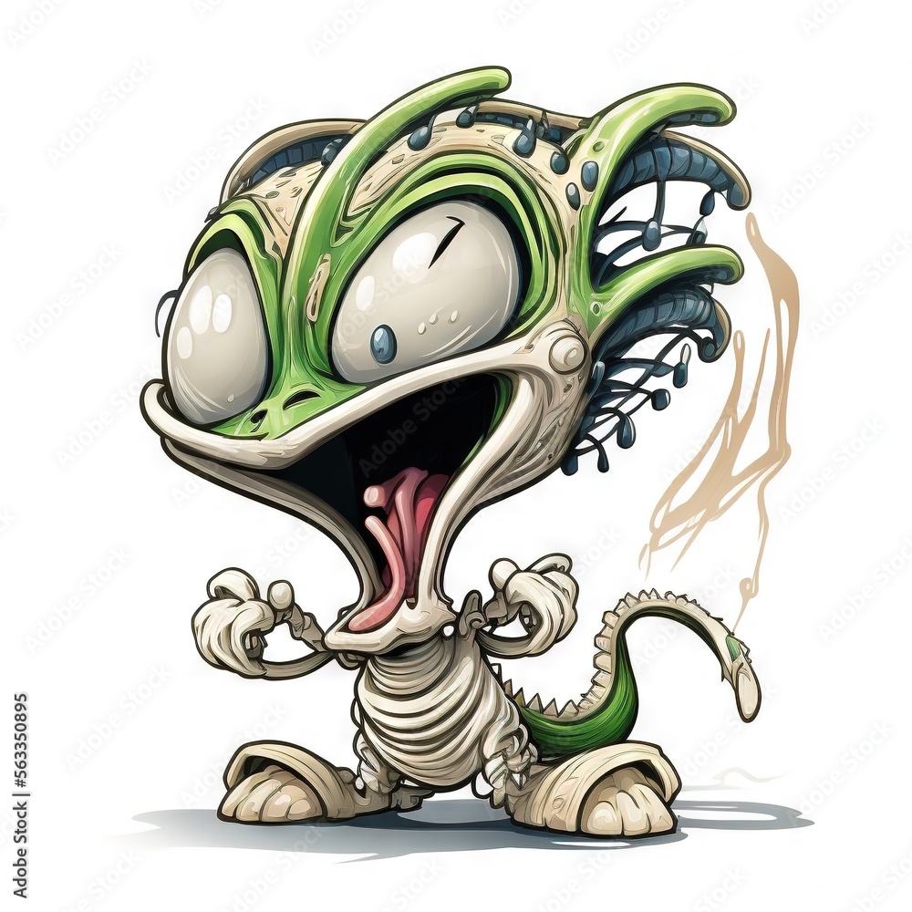 a cartoon alien with a big grin of teeth and a mouth full of teeth and ...