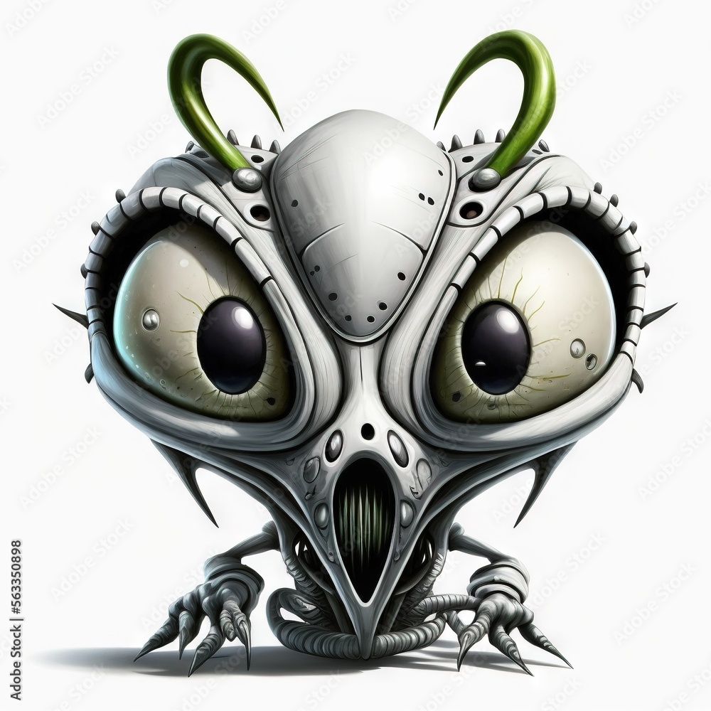 a cartoon alien with big eyes and a strange look on its face, with ...