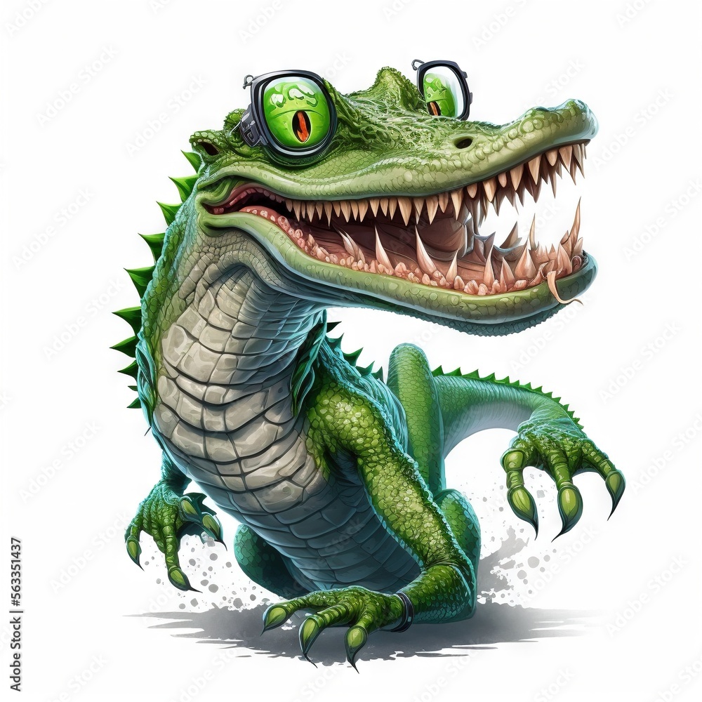 a cartoon alligator with a pair of glasses on its head and mouth, with ...