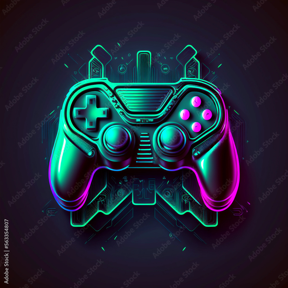 Neon Retro Gaming Gamepad Illustration, Game Controller, Futuristic ...