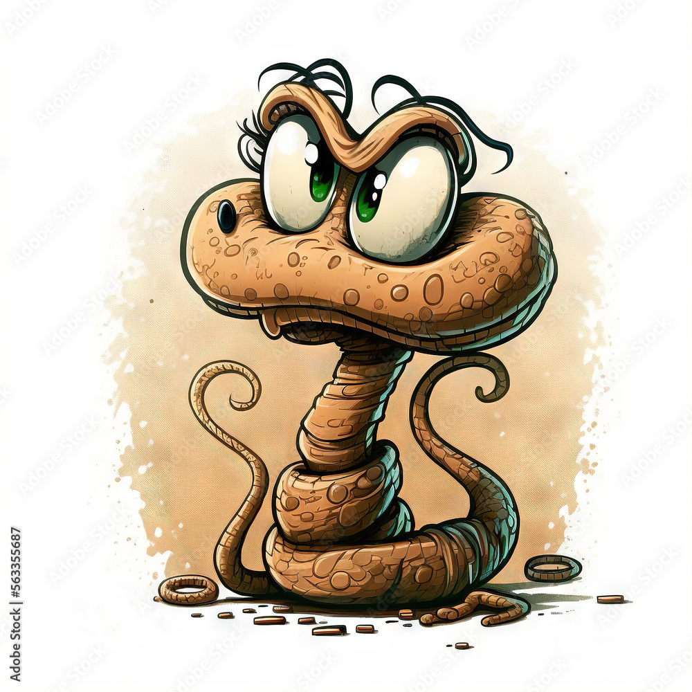 a cartoon snake with a surprised look on its face and eyes, with a ...