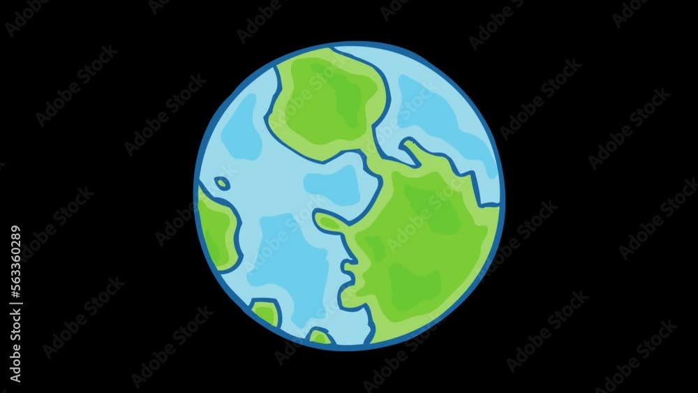 Cartoon style of Planet Earth 4k. Rotation of the earth top view on a ...