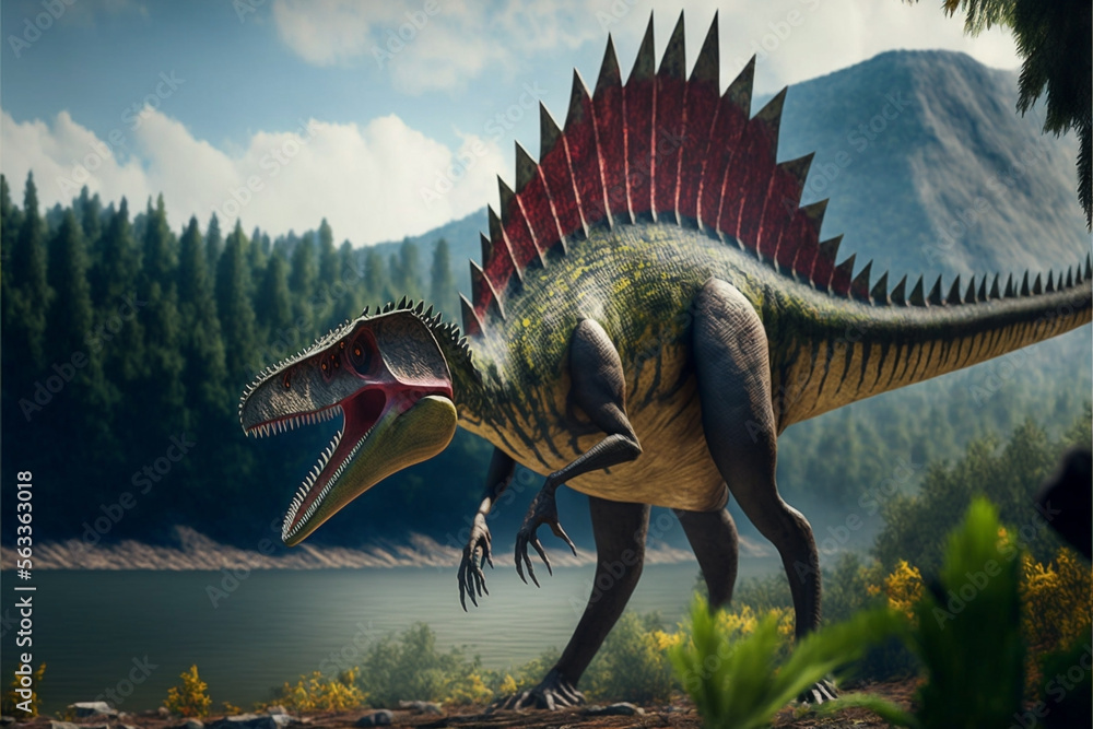 Spinosaurus in native habitat eating with background. Generative AI ...