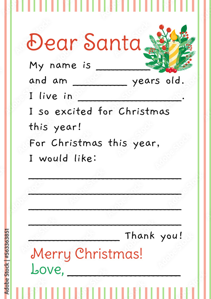 Dear Santa. Letter to Santa Claus. Christmas wishlist blank, template ...