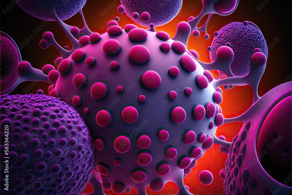 Generative AI Dividing purple cancer tumor cells group multitude, red organ background Stock ...