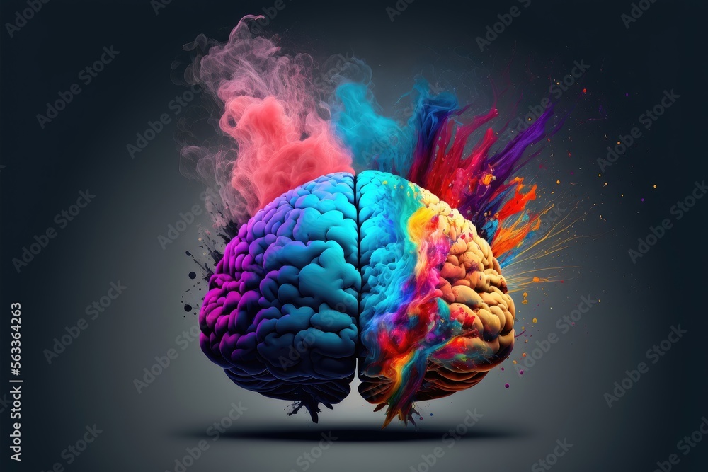 Generative AI illustration of head rainbow brain colorful explosion in ...