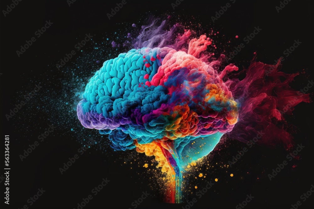 ภาพประกอบสต็อก Generative AI illustration of head rainbow brain ...