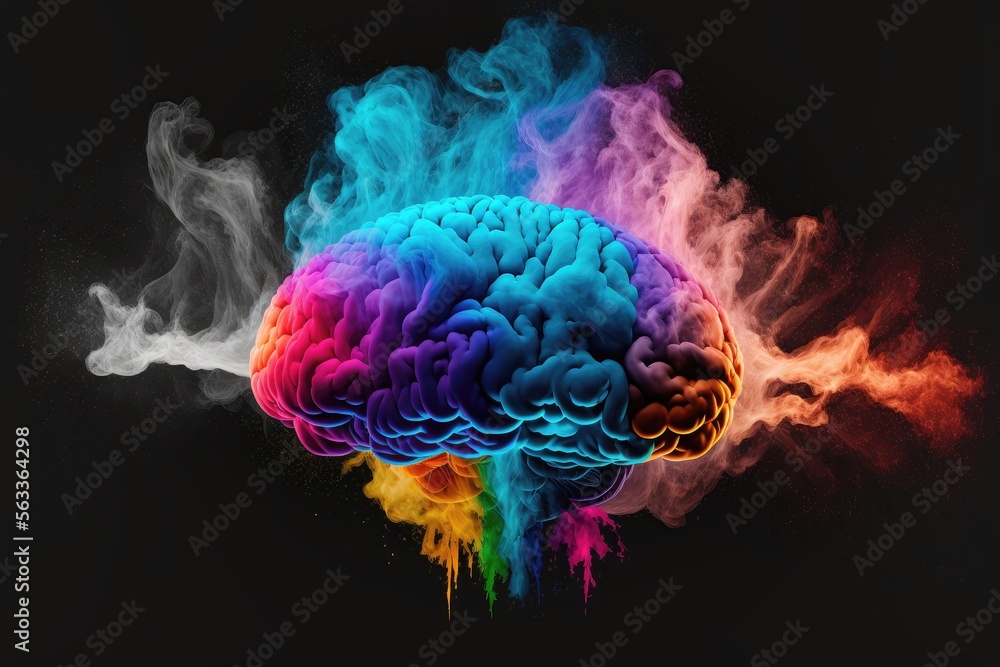 Generative AI illustration of head rainbow brain colorful explosion in ...