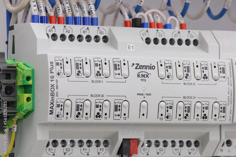 Zennio automation modules with a KNX control bus are installed in an ...