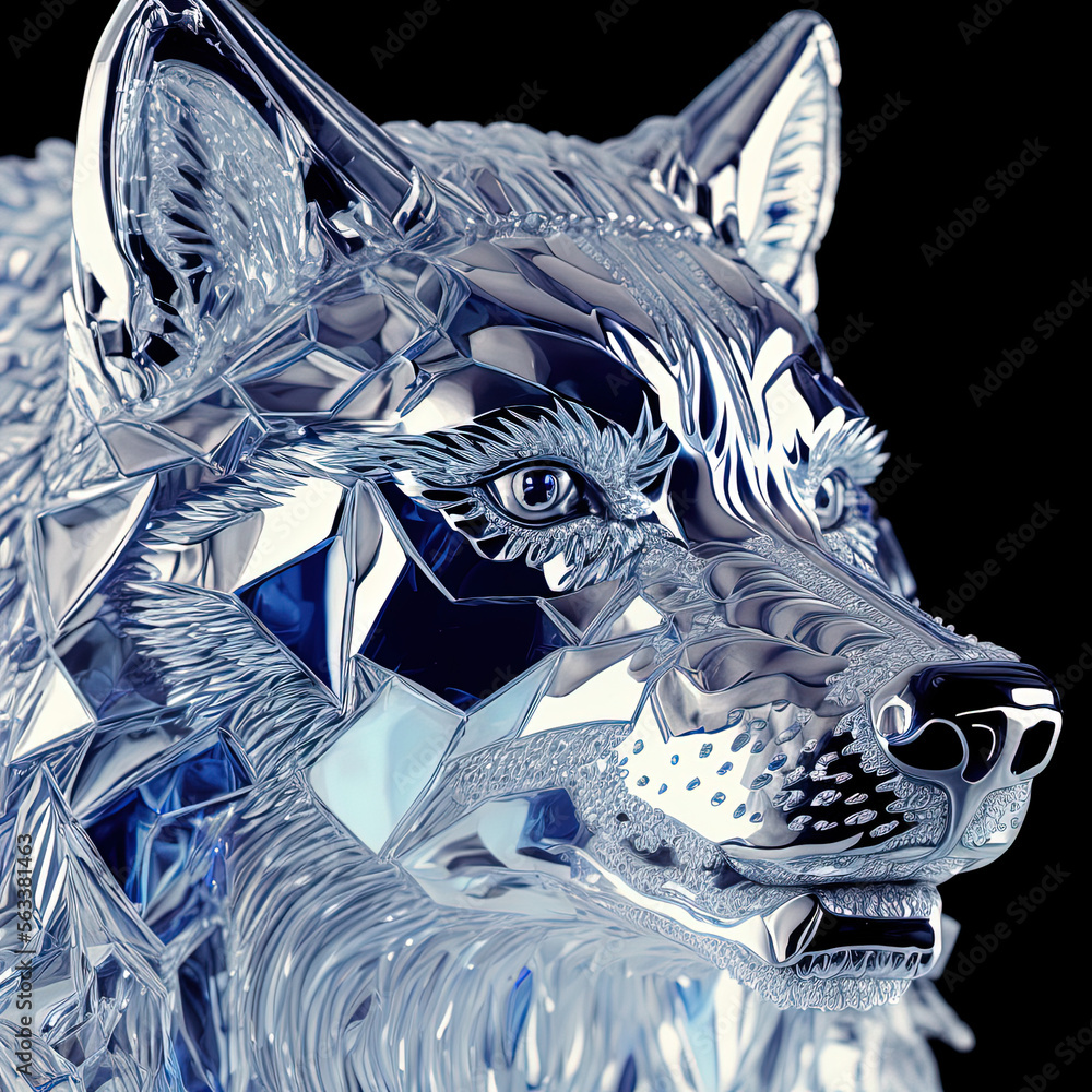 Glass, crystal Wolf statue - created with the use of AI generative ...