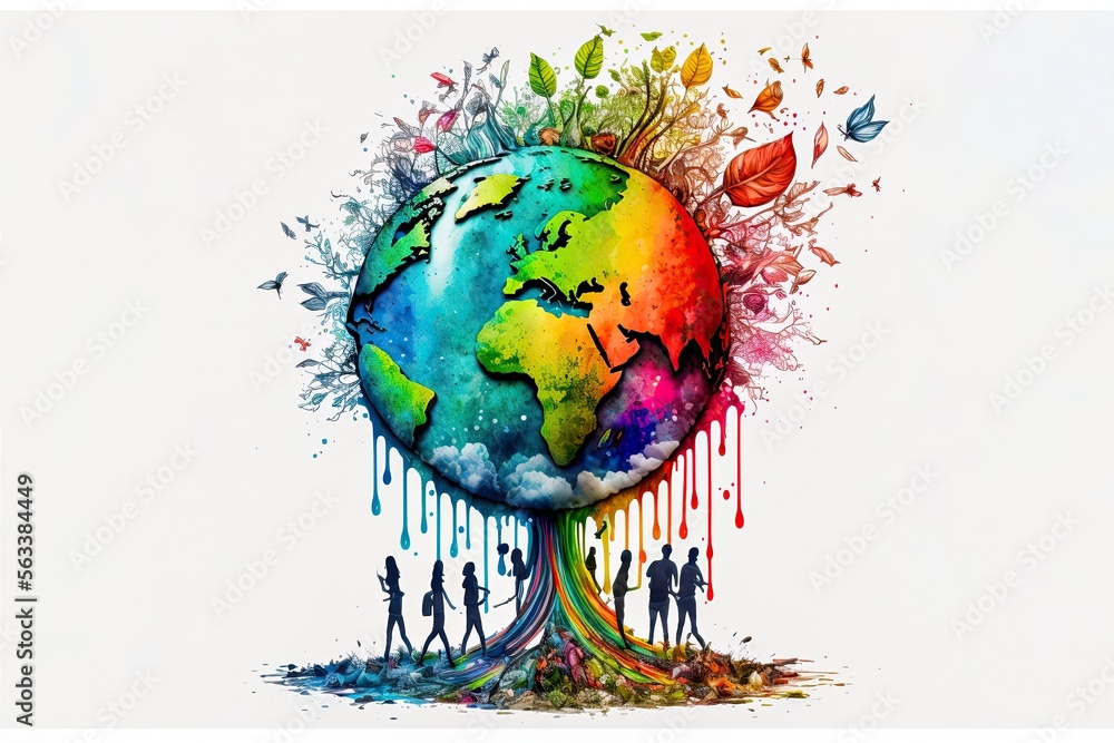 Rainbow people dancing around the Globe. Rainbow Earth. Equality and ...