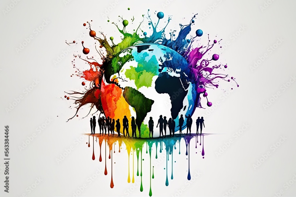 Rainbow people dancing around the Globe. Rainbow Earth. Equality and ...