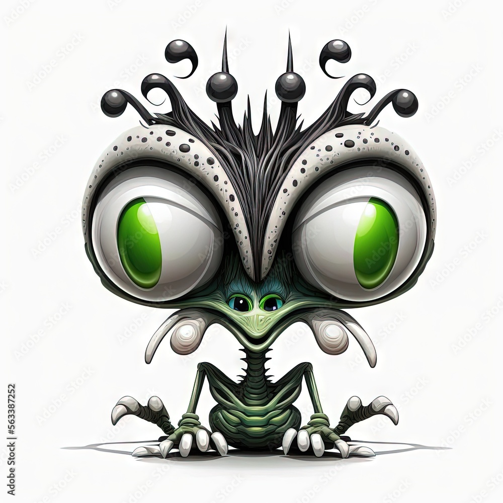 a cartoon alien with big eyes and a strange hair style on his head ...