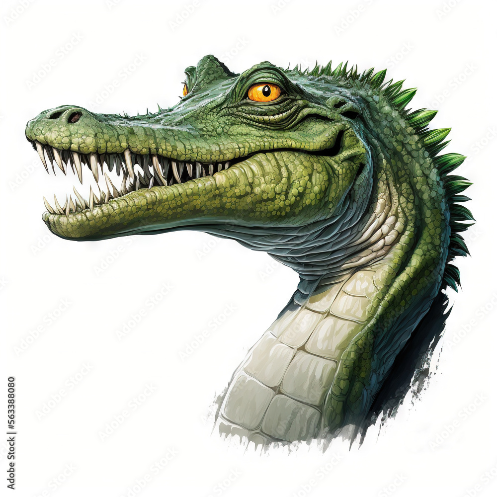 a drawing of a green alligator with its mouth open and teeth wide open ...