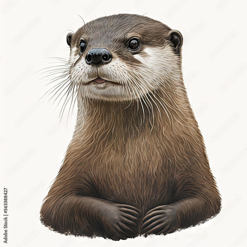a drawing of a otter with a sad look on its face and chest, sitting on ...