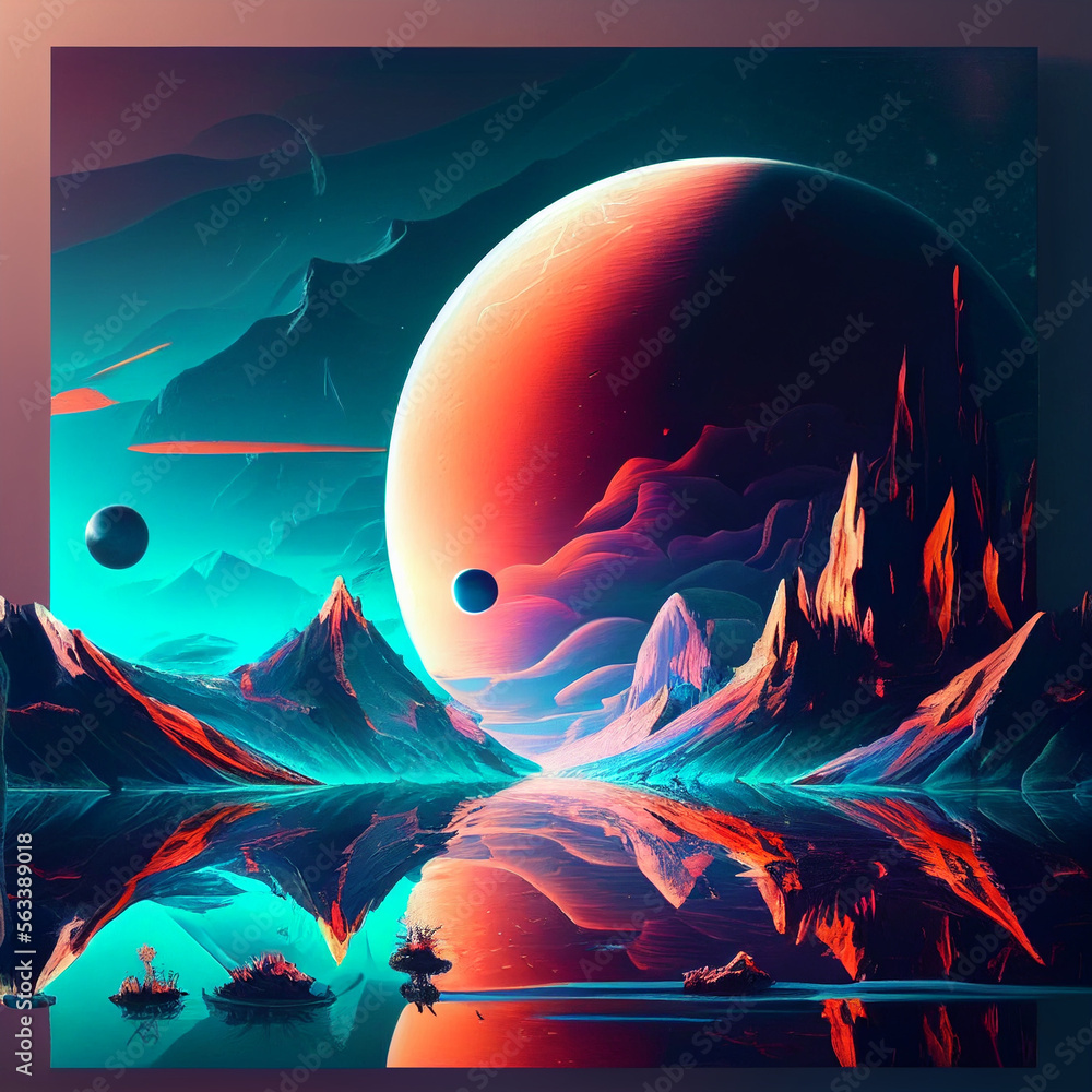 A Moonlight Mirage - A Beautiful Artwork of a Sea/Lake with Mountains ...