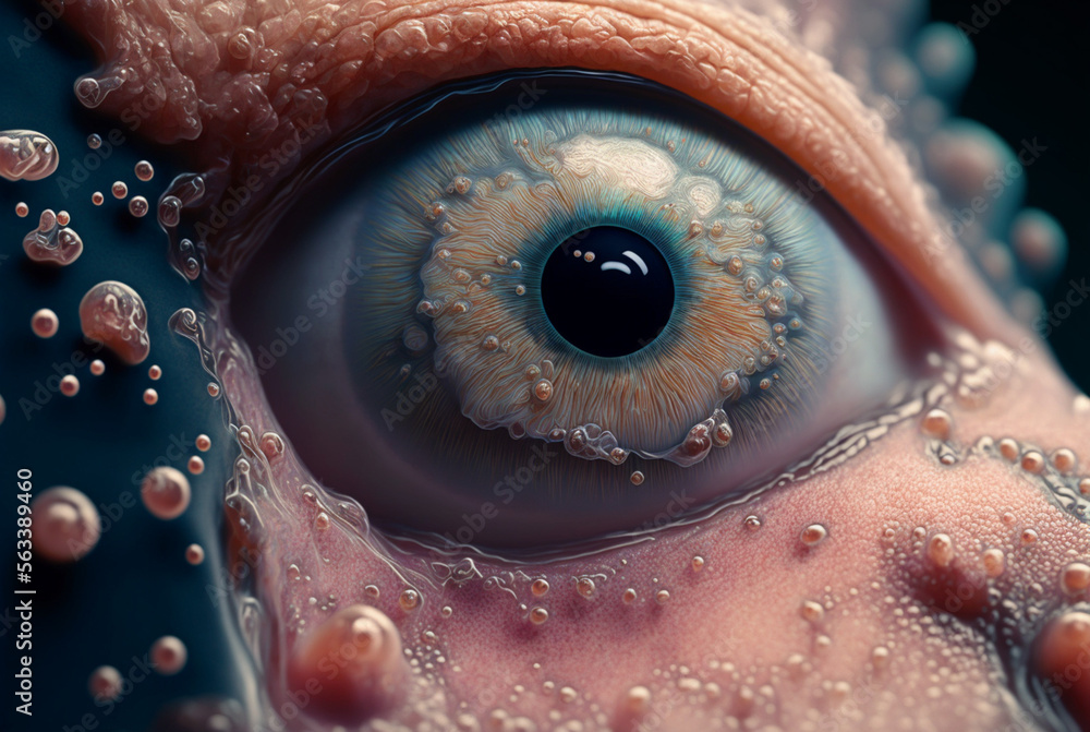 microscope of fantasy alien weird and bizarre lifeform with eye skin ...