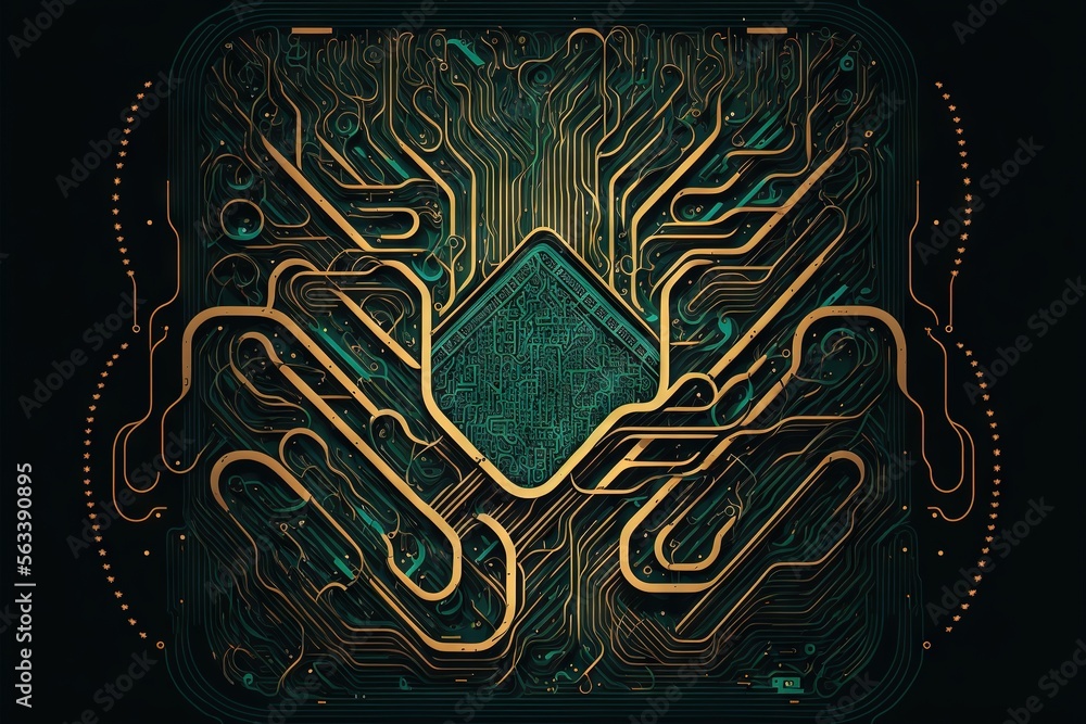 a computer circuit board with a diamond in the middle of it and a green ...