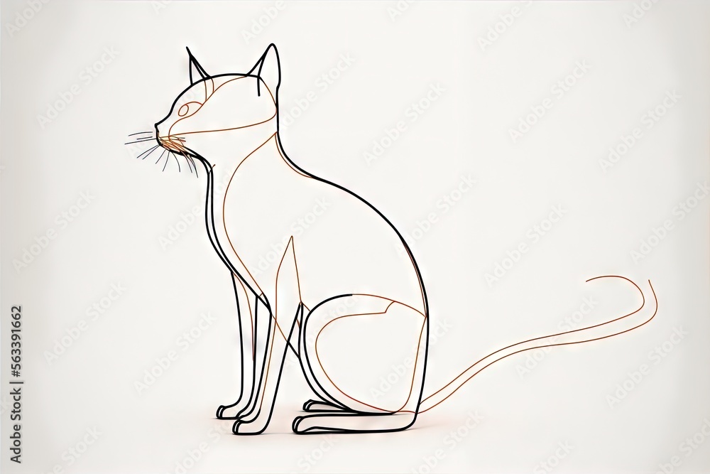 a drawing of a cat sitting down looking up at something in the distance ...