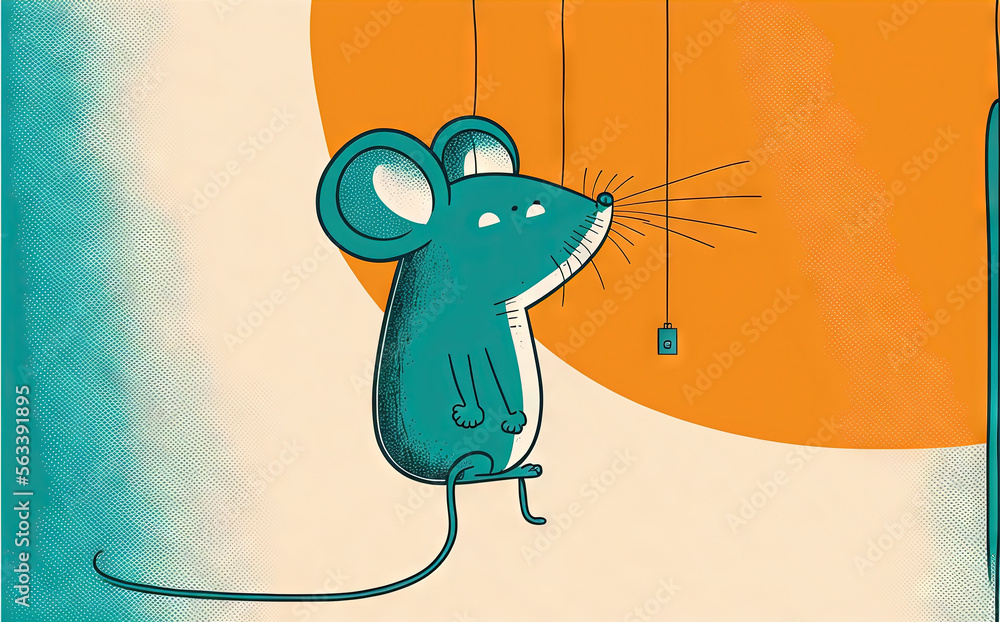 a cartoon mouse hanging from a string with a key hanging from it's side ...