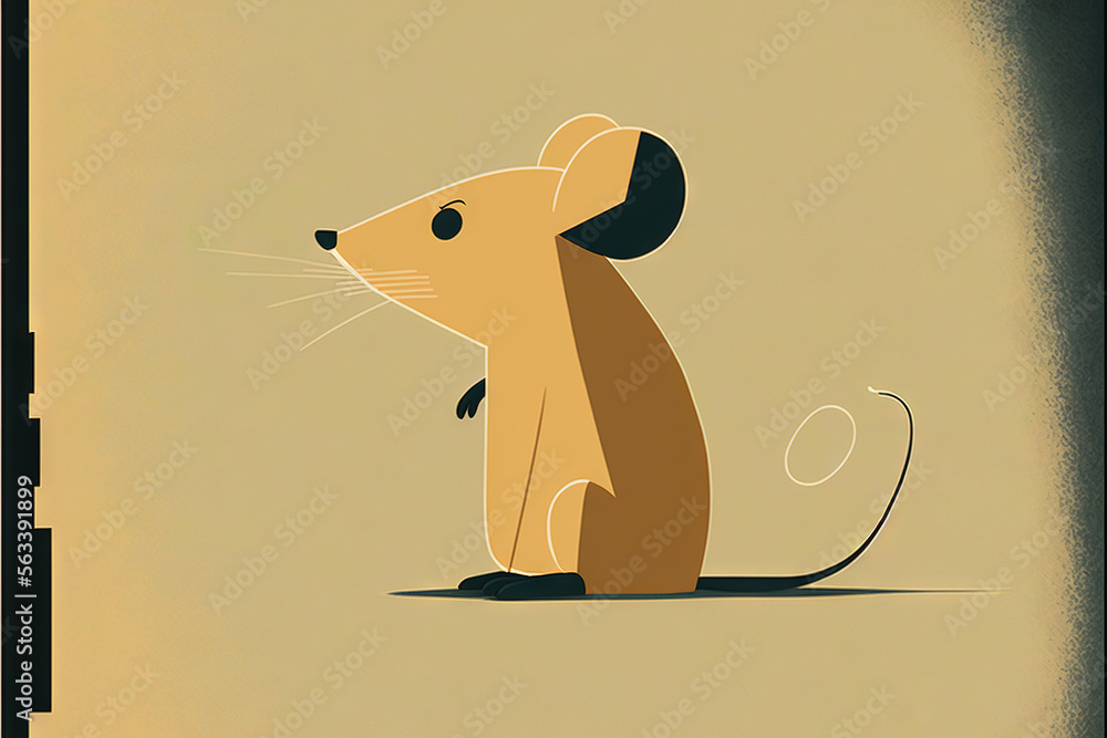 a cartoon mouse sitting on the ground with its head turned to the side ...