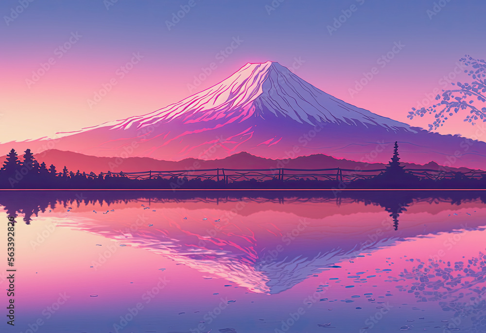 ai midjourney generative illustration of mountain fuji in anime style ...