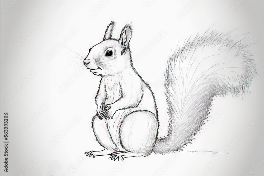 a drawing of a squirrel sitting on its hind legs and looking up at the ...