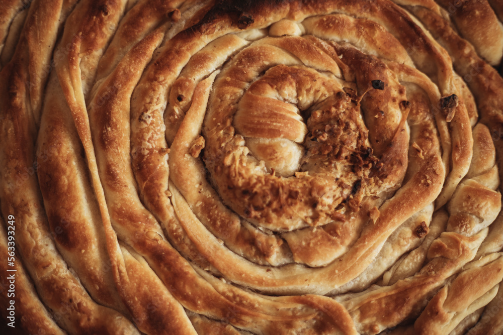 on a white background Turkish Tepsi Boregi, Round Borek, Tray pastry ...