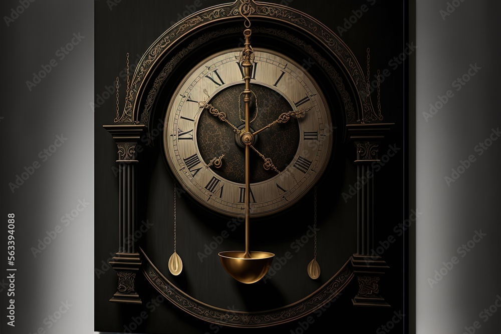 a clock with a pendulum on the face of it's face and hands, with a ...