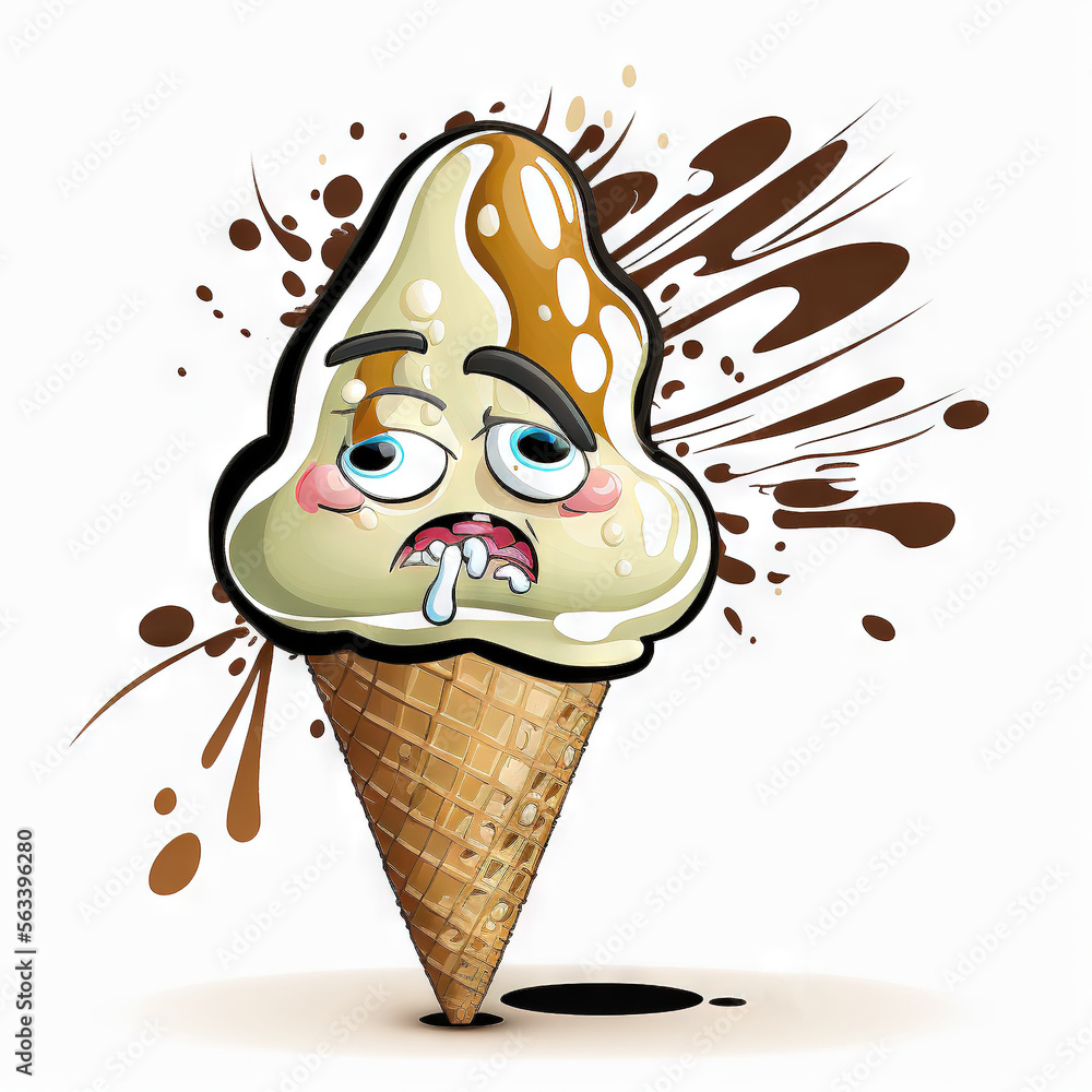 ภาพประกอบสต็อก a cartoon ice cream cone with a crying face on it's cone ...