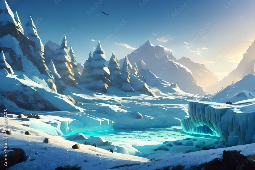 Frozen Adventure - A Simple Cartoon Illustration of an Ice Landscape ...