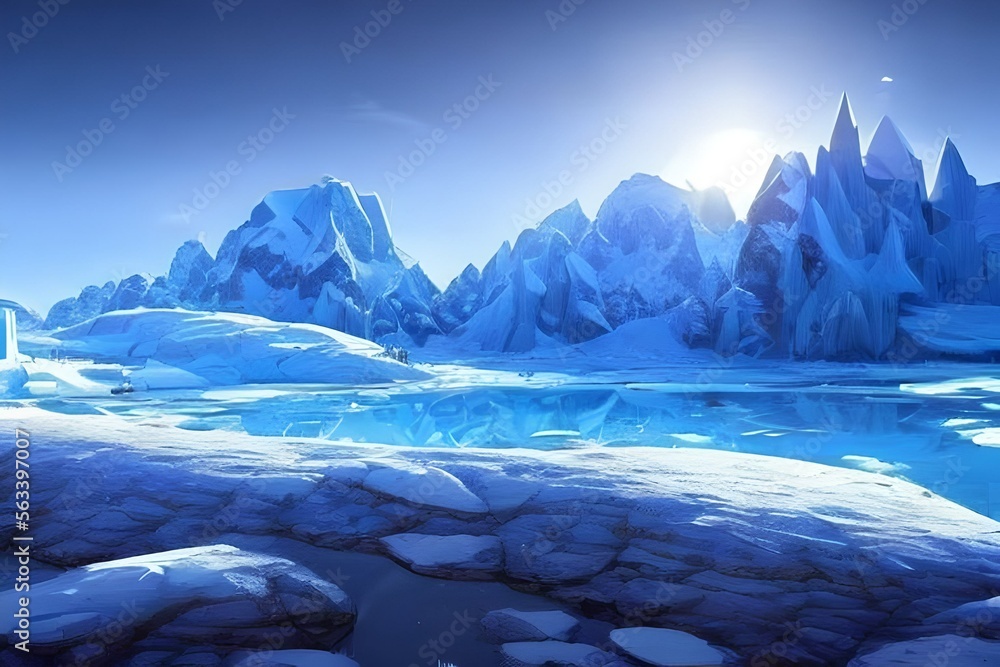 Frozen Adventure - A Simple Cartoon Illustration of an Ice Landscape ...