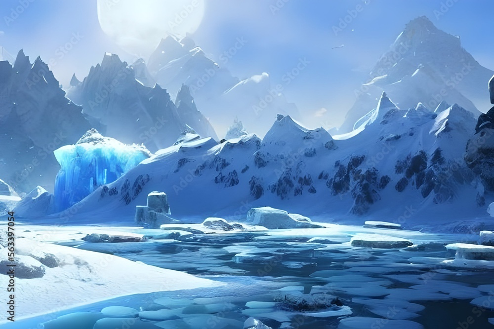 Frozen Adventure - A Simple Cartoon Illustration of an Ice Landscape ...
