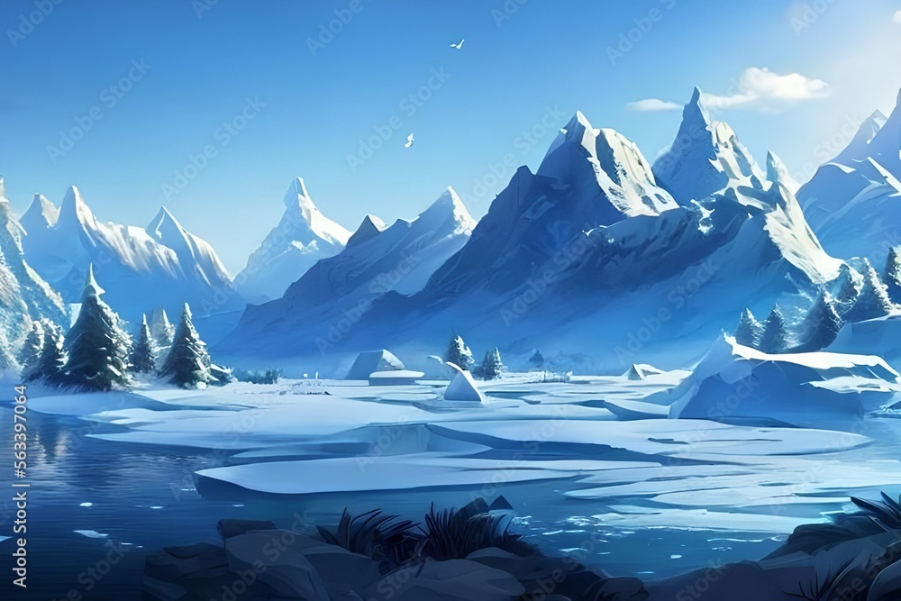 Frozen Adventure - A Simple Cartoon Illustration of an Ice Landscape ...