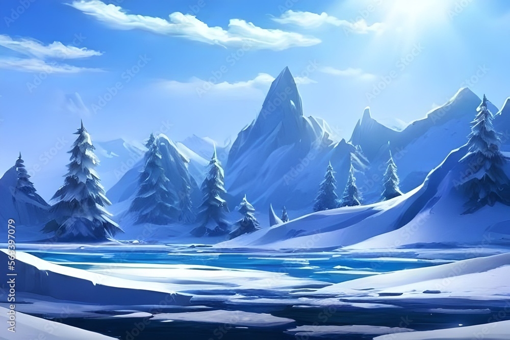 Frozen Adventure - A Simple Cartoon Illustration of an Ice Landscape ...