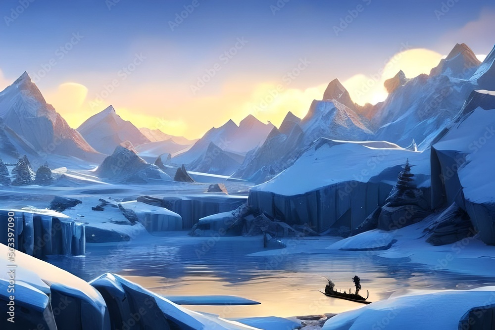 Frozen Adventure - A Simple Cartoon Illustration of an Ice Landscape ...
