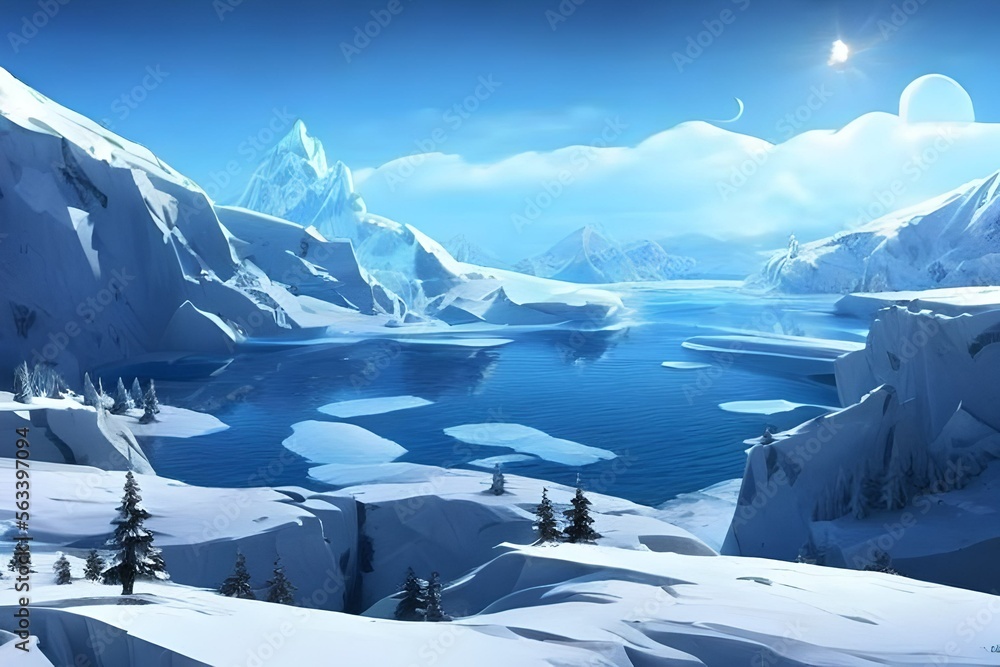 Frozen Adventure - A Simple Cartoon Illustration of an Ice Landscape ...