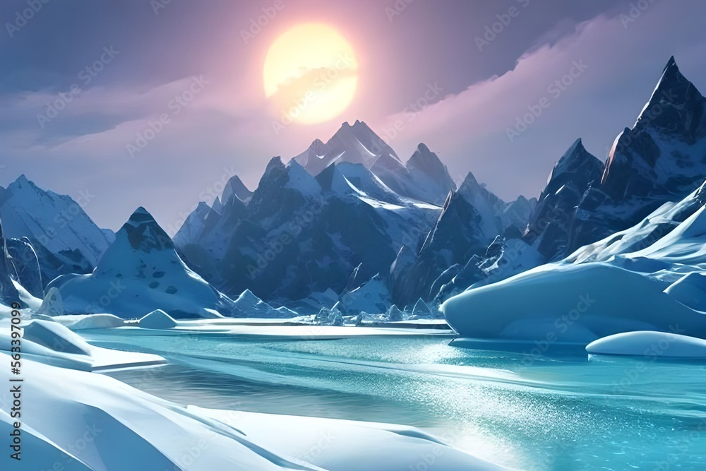 Frozen Adventure - A Simple Cartoon Illustration of an Ice Landscape ...
