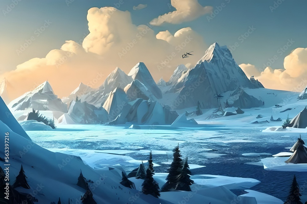 Frozen Adventure - A Simple Cartoon Illustration of an Ice Landscape ...